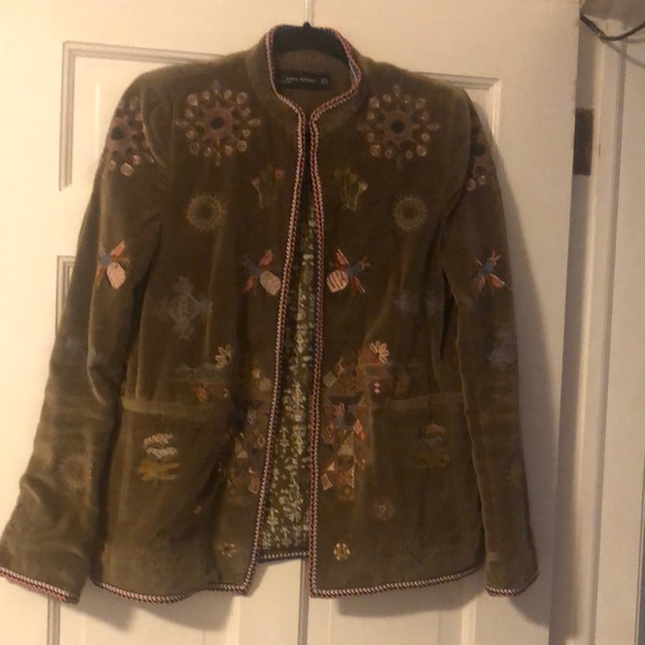 Zara | Jackets & Coats | Zara Beautifully Embroidered Jacket Olive ...